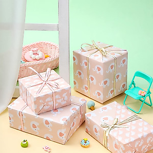 LeZakaa Reversible Pink Baby Shower Wrapping Paper Roll, Elephant & Footprint in Pink for Baby Shower, Baby Girl's 1st Birthday, Newborn Party, Mini Roll, 17 inches x 32.8 Feet