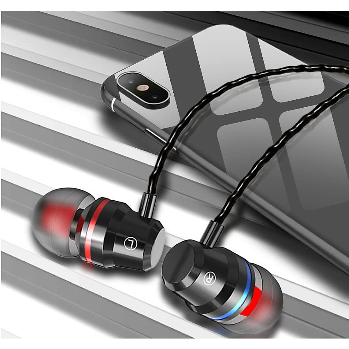 3.5mm Jack Volume Control Earbuds with Microphone in Ear Headphone Earphones for Galaxy A13 5G, A12 A13 A21 A22 A02S A03S A04S, S10 Plus, Note 9, Moto G Pure, One 5G Ace, Edge Plus, G9 Play (Black)