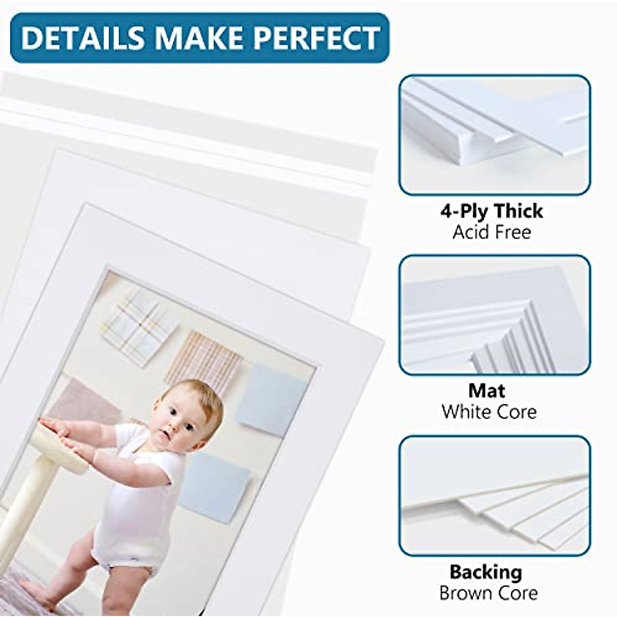 Somime 10 Pack White Photo Mats 11x14 for 8x10 with Core Bevel Cut Matte Sets, Acid Free Mat Board for Picture Frame, Photos, 11x14 Mat - Includes Pre-Cut Mats, Backing Boards and Clear Seal Bags