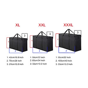 SANSAM Extra Large Heavy Duty Moving Bag, 3 Packs Waterproof Duffle Bag with Zippers for Travelling, Alternative to Moving Boxes,145L Oxford Clothes Storage Tote Bags for Space Saving