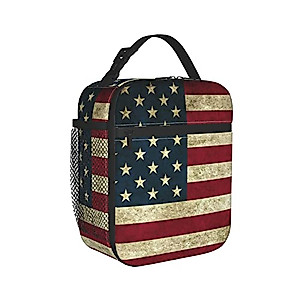 Hcokrzt Lunch Box Reusable Insulation Lunch Bag Usa American Flag Ice Packs Containers Tote Handbag For Women Men Teens Girls