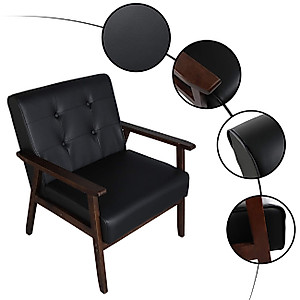 JIASTING Mid-Century Retro Modern Accent Chair Wooden Arm Upholstered Tufted Back Lounge Chairs Seat Size 24.4" 18.3" (Deep) (Square Leg Black)