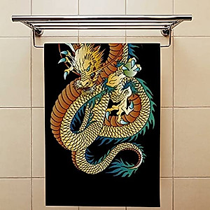 Kuizee Microfiber Hand Towel Face Towels Set of 2 Oriental Dragon Painting Quick-Dry Highly Absorbent Ultra Soft Bathroom Kitchen 30X15 Inch