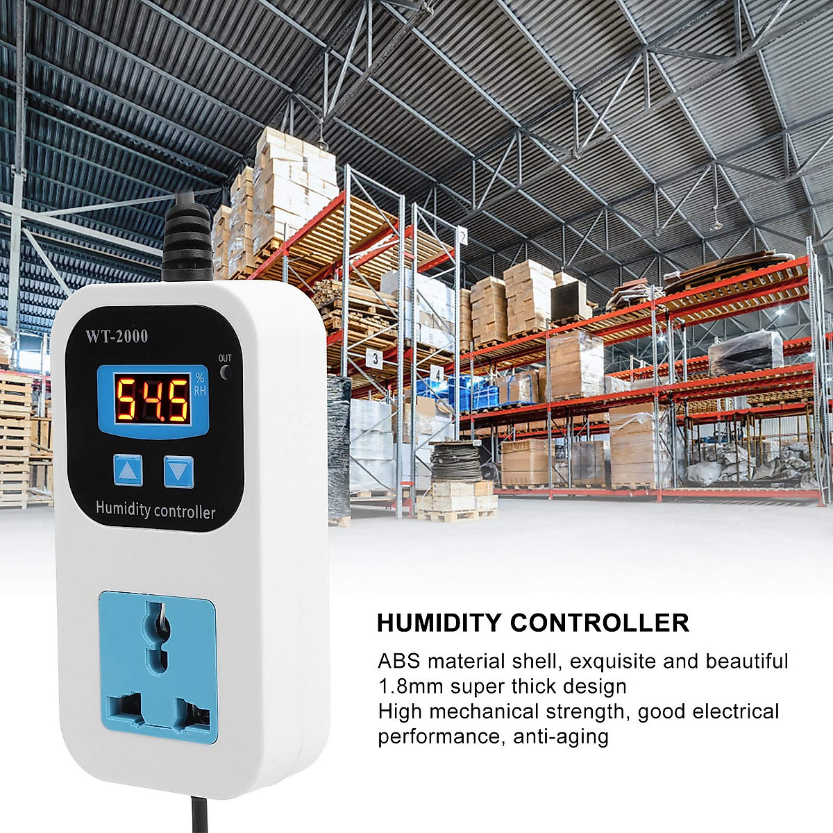 Digital Humidity Controller WT‑2000 110‑220V 0%~99%RH with Humidity Sensor Humidify Dehumidification Switch Socket 0.1%RH Accuracy(US Plug)