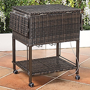 Giantex HW51578 108 Quart Rattan Cart Portable Wicker Cooler Trolley, Mix Brown
