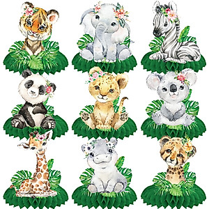 10Pcs Safari Jungle Animal Honeycomb Centerpieces Safari Baby Shower Decorations Jungle Safari Table Centerpieces Decorations for Safari Animal Theme Wild One Party Supplies