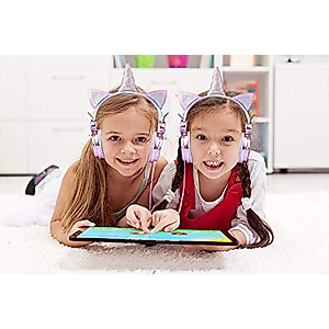 KORABA Unicorn Kids Headphones with Microphone,Wired Over Ear Cute Girl Headsets for Children/Christmas/Parties/Birthday Gifts (Rainbow Unicorn)