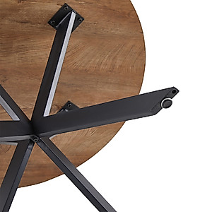 NORDICANA 5 Pieces 37-Inch Round Dining Table and Upholstered Chairs for Four Person, MDF Table-top, Light Brown Fuzzy Sherpa Armchairs with Black Metal Leg for Kitchen, Reception Room