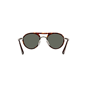 Persol PO2485S Round Sunglasses, Gunmetal/Havana/Green Polarized, 46 mm