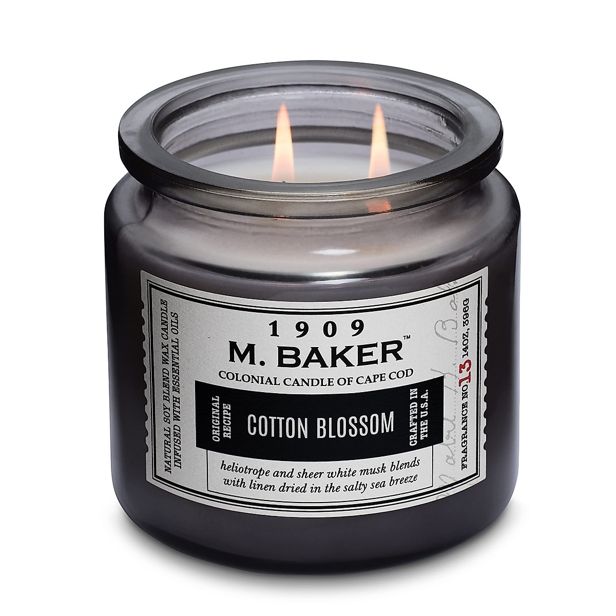 Colonial Candle Cotton Blossom Scented Jar Candle | 2-Wick Natural Soy Blend Wax Candle for Home | Relaxing Aromatherapy Candle Infused with Essential Oils | M. Baker Apothecary Glass Jar Candle