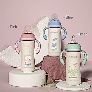 POTATO Baby Thermos Cup Water Bottle for Kids Stainless Steel Sippy Cup with 3 Kinds of Lids,Keeps Cold for 8 Hours 8 oz, Pink