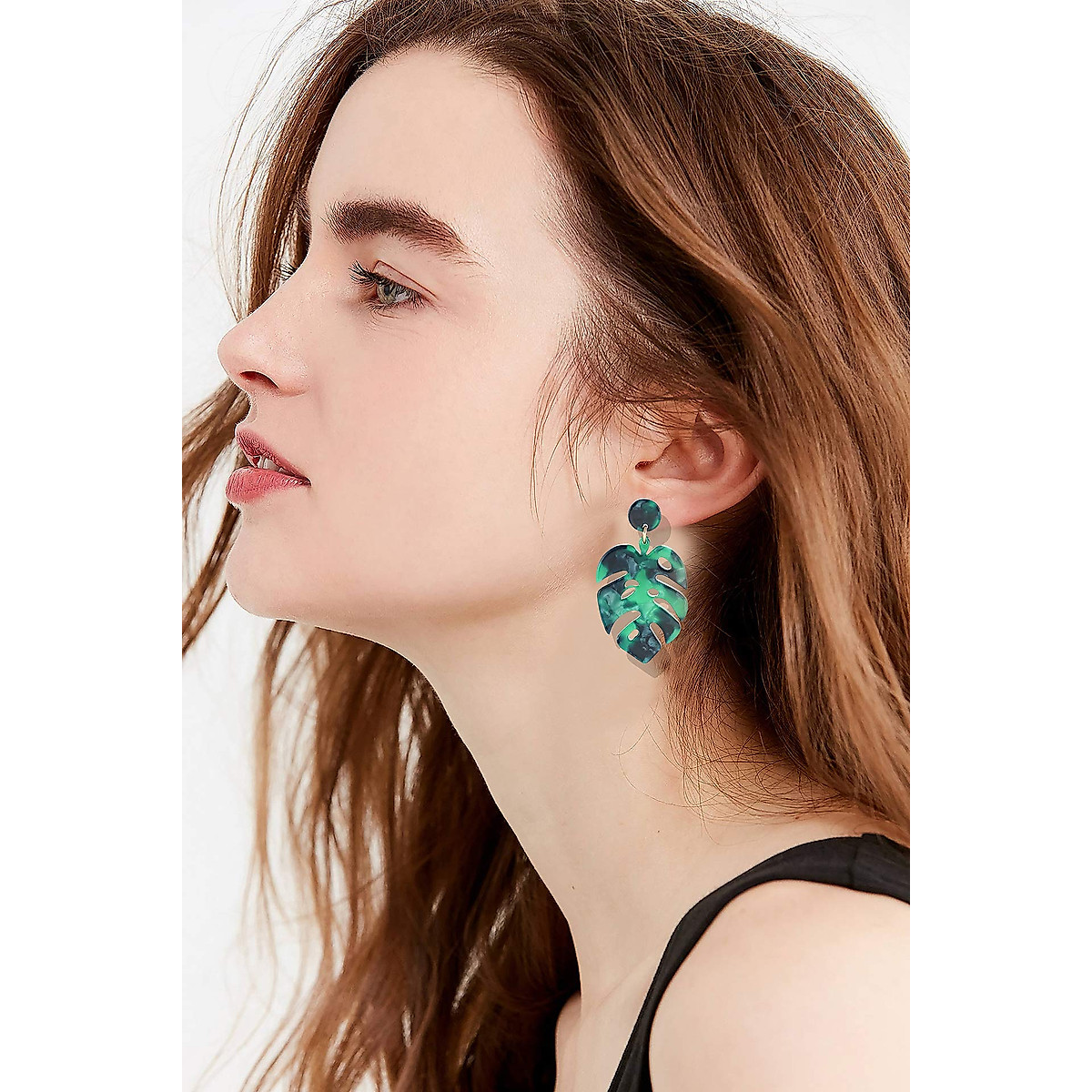 Acrylic Earrings For Women Statement Palm Leaf Earrings Resin monstera Drop Dangle Earrings Fashion Jewelry (Green)
