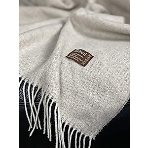 Eikei Wool Throw Blanket Geo Herringbone Pattern Oversized Couch Throw Blanket Fringe Trim Soft Merino Woolen Afghan Minimalist Style Lightweight Machine Washable (Light Beige, 55Wx78L)