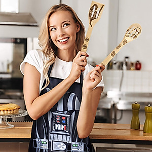 Luxxis Star Wars Gifts Kitchen Accessories Bamboo Cooking Utensils 7PC Set- 5X Organic Bamboo Spoons, 1X Kitchen Apron, 1X Dishwasher Magnet – Premium Cookware and Apron –Adorable Double-Sided Magnet