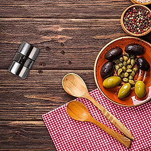 T-mark Premium Sea Salt and Pepper Grinder Set - Spice Mill with Brushed Stainless Steel, Small Portable Ceramic Salt & Pepper Shakers (2-Pack)