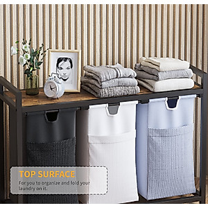 LIVEHOM Laundry Basket Three Laundry Hamper with Removable Bags, Fabric Handles, Large Top Shelf and Laundry Bag for Bathroom, Dorm, Laundry Room