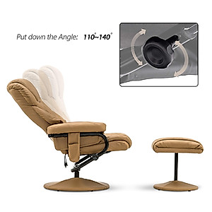 MCombo Recliner with Ottoman, Reclining Chair with Massage, 360 Swivel Living Room Chair Faux Leather, 4901 (Cognac)