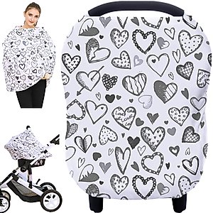 Baby Car Seat Covers, Carseat Canopy, Boys Girls Privacy Breastfeeding Cover (Grey Heart)