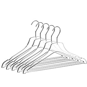 Quality Acrylic Clear Lucite Hangers 20-Pack with Bar Chrome Hooks for Clothes, Pants, Suit Jackets, Coats, and Shirts, Closet and Wardrobe Organization (Chrome/Gloss Silver Hook, 20)