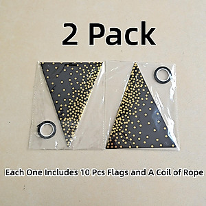 Kiorevy Black Gold 32 Feet Glittering Dots Triangle Pennant Banner Paper Triangle Flags Bunting Garland Streamer for Birthday Graduation Baby Shower Wedding Bachelorette Party Decorations Supplies