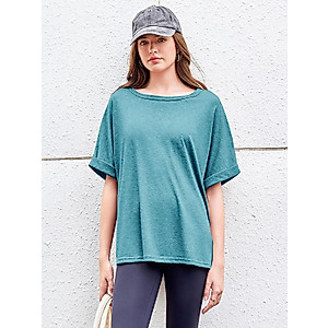 Women Oversized T-Shirt Summer Casual Short Sleeve Loose Tee Tops Lake Blue