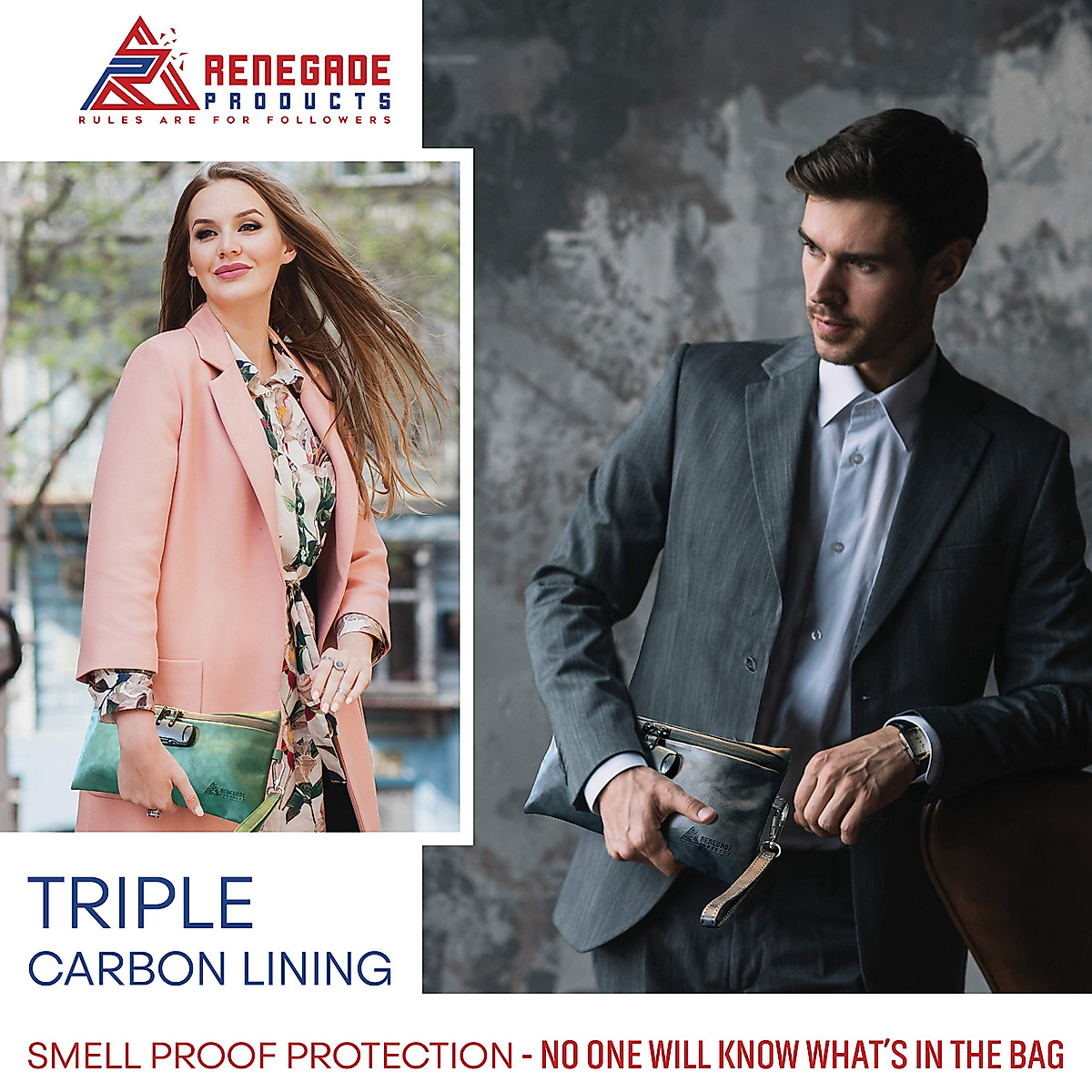 iRenegade locking cash drop money bag with 3 digit personal combination lock travel security leather finish wristlet clutch bag odor absorbing + smell proof (lite brown)