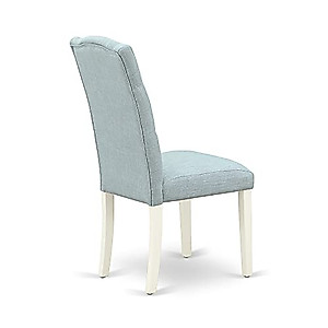 EAST WEST FURNITURE 9Pc Dining Set Includes a Rectangle Dining Table with Butterfly Leaf and Eight Parson Chairs with Baby Blue Fabric, Linen White Finish