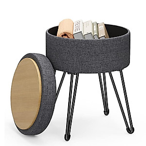 SONGMICS Vanity Stool Chair, Small Ottoman Stool with Storage, Vanity Chair, 12.2 Dia. x 16.9 Inches, 4 Metal Legs, for Makeup Room, for Living Room, Bedroom, Dark Gray ULOM002G01