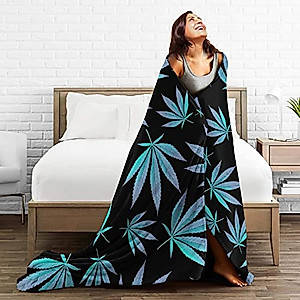 DICITNET Blue Leaves Weed Blanket Throw Blanket Lightweight Microfiber Blankets for Bed Couch Sofa Blanket Quilt 80"X60"