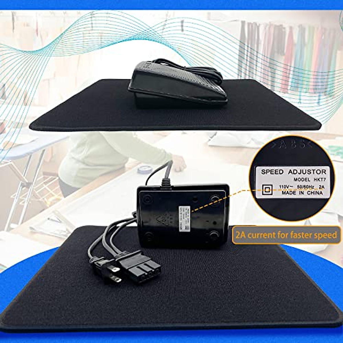 Brother Sewing Machine Foot Pedal and Power Cord, with Sewing Machine Pedal Mat,Apply to Brother jx2517 lx3817 ls2125 xm2701 xl2600 lx3125 1034d lx2500 xl5130 gx37 ls2400 xr3774 ls1520#j00360051