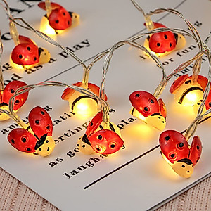 Uonlytech Solar Ladybugs String Lights Outdoor, 20LEDs Waterproof Animal String Light Copper Wire Red Ladybug Fairy Lights for Home Patio Garden Decoration