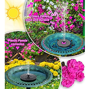 SZMP Solar Fountain 3.5W Bird Bath Fountains with Rosy Flower 2024 Upgraded 100% Glass Panel, Solar Powered Water Fountain with 7 Nozzles, Solar Fountain Pump for Pool, Pond, Garden, Outdoor (Black)