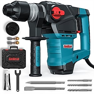 ENEACRO 1-1/4 Inch SDS-Plus 12.5 Amp Heavy Duty Rotary Hammer Drill, Safety Clutch 3 Functions with Vibration Control Including Grease, Chisels and Drill Bits with Case