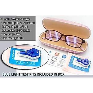 Women Anti Blue Light Glasses Block Eye Strain Glare with Case Tester, Gaming Computer Glasses Blue Light Block Glasses Filter UV Blocker Clear Lens Small Face Narrow Rectangle Nerd Frame Pink Black