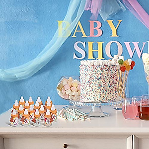 48 Pcs 1.5 x 3.4 Inch Mini Baby Bottle Shower Feeding Bottle Favor with 500 Adhesive Baby Shower Thank You Stickers and 48 Pcs Bear Shaped Decors for Baby Shower Party
