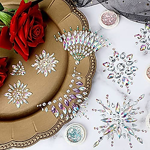 8 Pieces Halloween Jewels Tattoo Body Gems Rhinestone Sticker with 6 Boxes Chunky Holographic Face Hair Glitter Crystals Face Stickers Jewels for Rave Festival Makeup(Vivid Style)