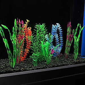 MyLifeUNIT Artificial Fish Tank Plants, 10 Pack Plastic Aquarium Plants Decorations
