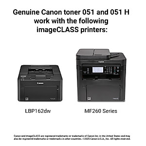 Canon Genuine Toner Cartridge 051 Black (2168C001), 1-Pack, for Canon imageCLASS MF264dw, MF267dw, MF269dw, LBP162dw Laser Printer, 1 Size (Toner 051 Standard)