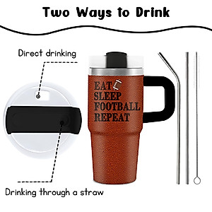 Football Gifts for Boys 8-12, Kids Football Tumbler with Handle and Straw 14 Oz, Insulated Stainless Steel Footballs Stuff Mug for Little Boys Girls Player Lovers Fans