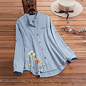 Aniywn Women Round Neck Lace Up Lace Patchwork Flare Pullover Top Casual Plus Size 3/4 Sleeve Floral Printed T-Shirt (2XL, 2-Sky Blue)