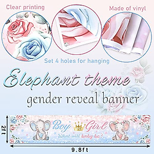 Boy or Girl Gender Reveal Banner-Floral Elephant Baby Shower Decor Pink and Blue Yard Sign Gender Reveal Party Supplies