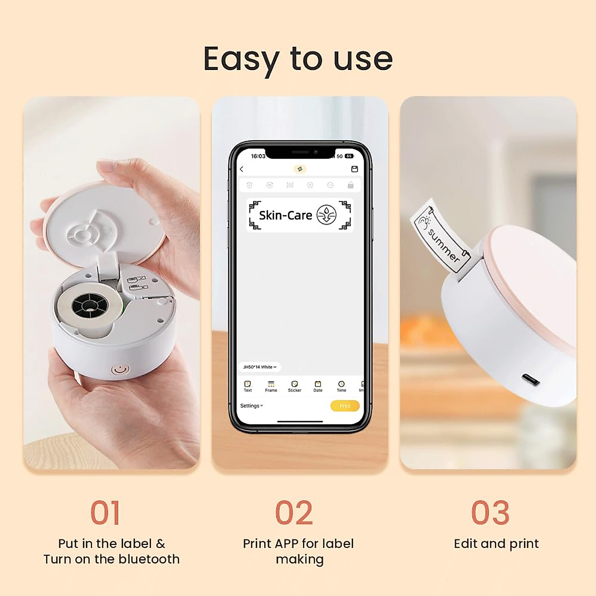 vretti HP3 Label Machine Maker with Tape, Portable Thermal Mini Label Printer, Bluetooth Wireless Connection for Storage,Home,Office