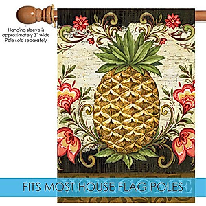Toland Home Garden 101163 Pineapple & Scrolls Welcome Flag 28x40 Inch Double Sided Welcome Garden Flag for Outdoor House Spring Flag Yard Decoration