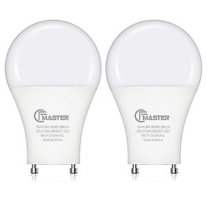 CFMASTER GU24 Led Light Bulb, 9W(100W Equivalent), 5000K Daylight, A19 Shape GU24 Light Bulb, 800 Lumens GU24 Led Bulb, CRI 85, Non-Dimmable ETL Listed(2-Pack)