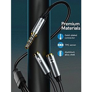 VIOY Mic Headphone Splitter, 3.5 mm Audio Headset Y Splitter Cable TRRS Male to 2 Female Separate Jack for PC Gaming Headset, PS4, Xbox One, Laptops, Tablet, Smartphone…