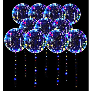 LED Balloons 10 Pack, Light Up Balloons 20 Inches Clear Helium Bobo Balloons, Glow Bubble Balloons with String Lights for Valentines Day Halloween Christmas Wedding Birthday Party Decoration