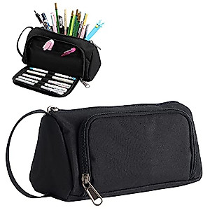 TOJYXSY Pencil Pouch for Girls Boys School Students Organizer Case Stationery Pen Storage Zipper Bag Men Women Teens Makeup Cosmetic Bags Black