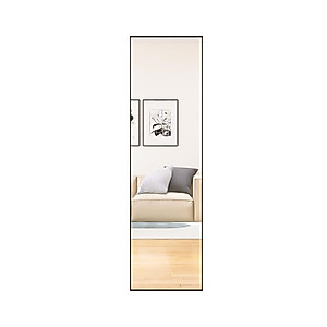Beauty4U 59" x 16" Tall Full Length Mirror with Stand, Black Wall Mounting Full Body Mirror, Metal Frame Full-Length Tempered Mirror for Living Room, Bedroom