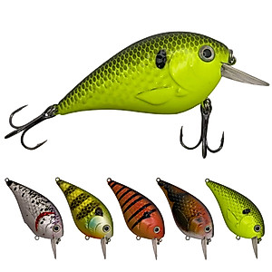 PEK Outdoors 5 Pack Super Square Bill Bass Crankbait Kit - Hard Fishing Lure Shallow Dive 2 to 6 Feet - for Bass, Pike, Walleye, and Other Fish