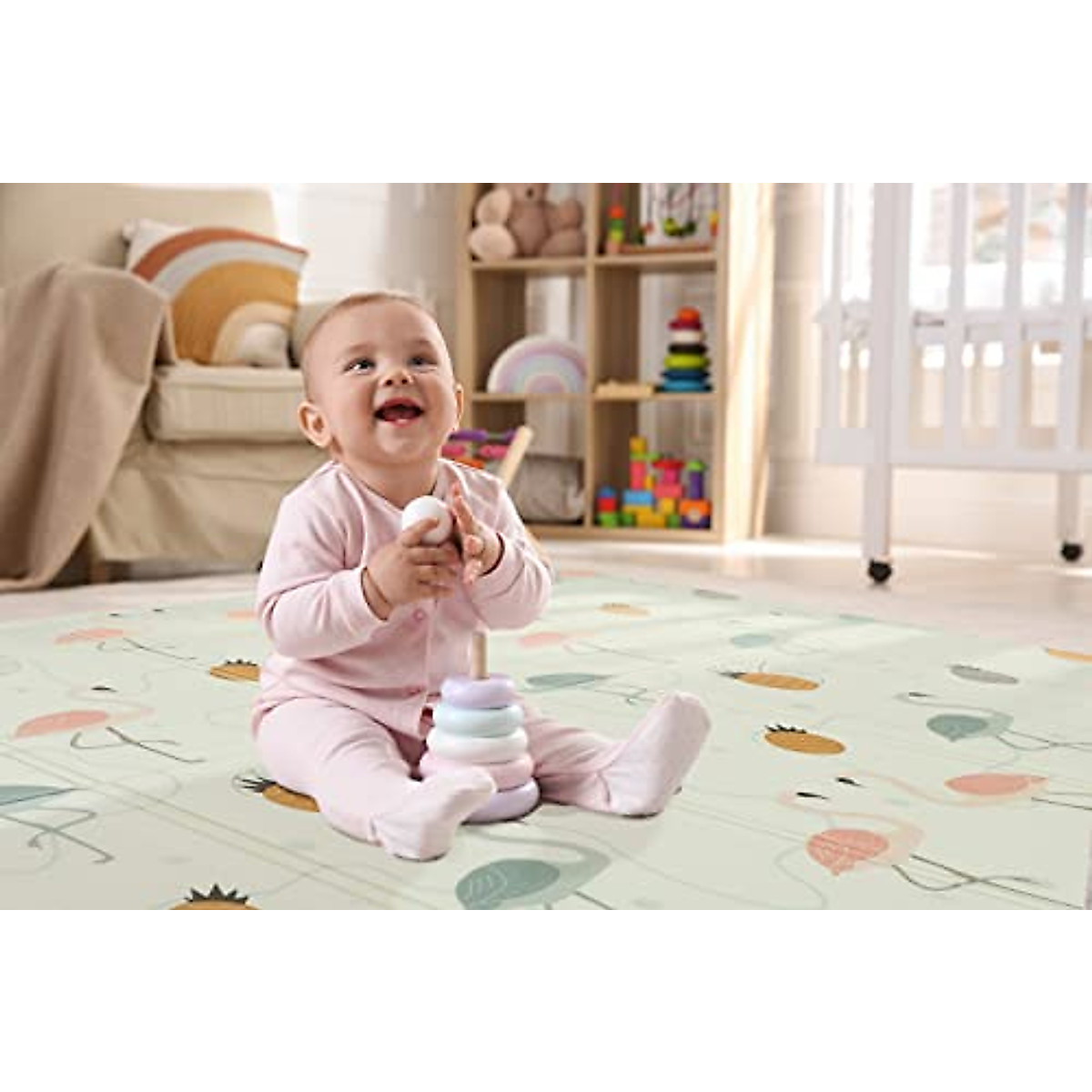 Childlike Behavior Baby Floor Play Mat for Babies and Toddlers - 77x58-Inch Waterproof Crawling Thick Play Mat - Reversible Foam Mat for Indoor or Outdoor - Foldable Padded Baby Floor Mats - Flamingo